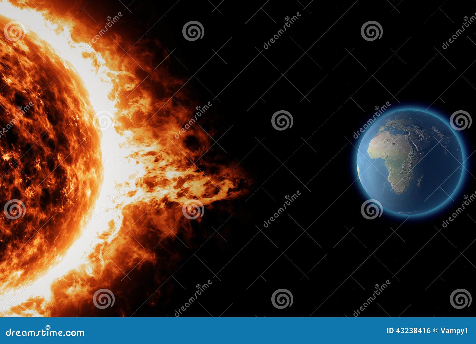 Sun, Earth Space Universe Solar Storm Stock Illustration - Illustration ...