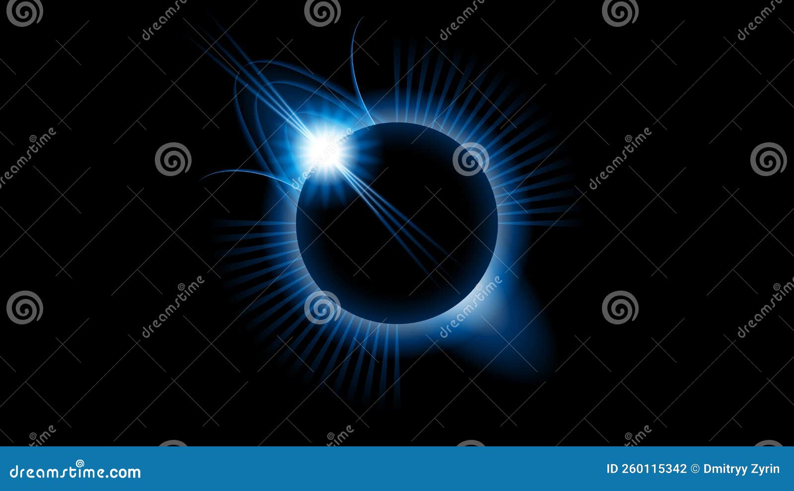 Sun Eclipse Blue Color Fire Dark Background Vector Moon Design Style ...