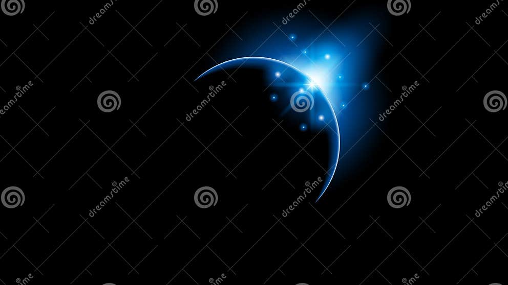 Sun Eclipse Blue Color Fire Dark Background Vector Moon Design Style ...