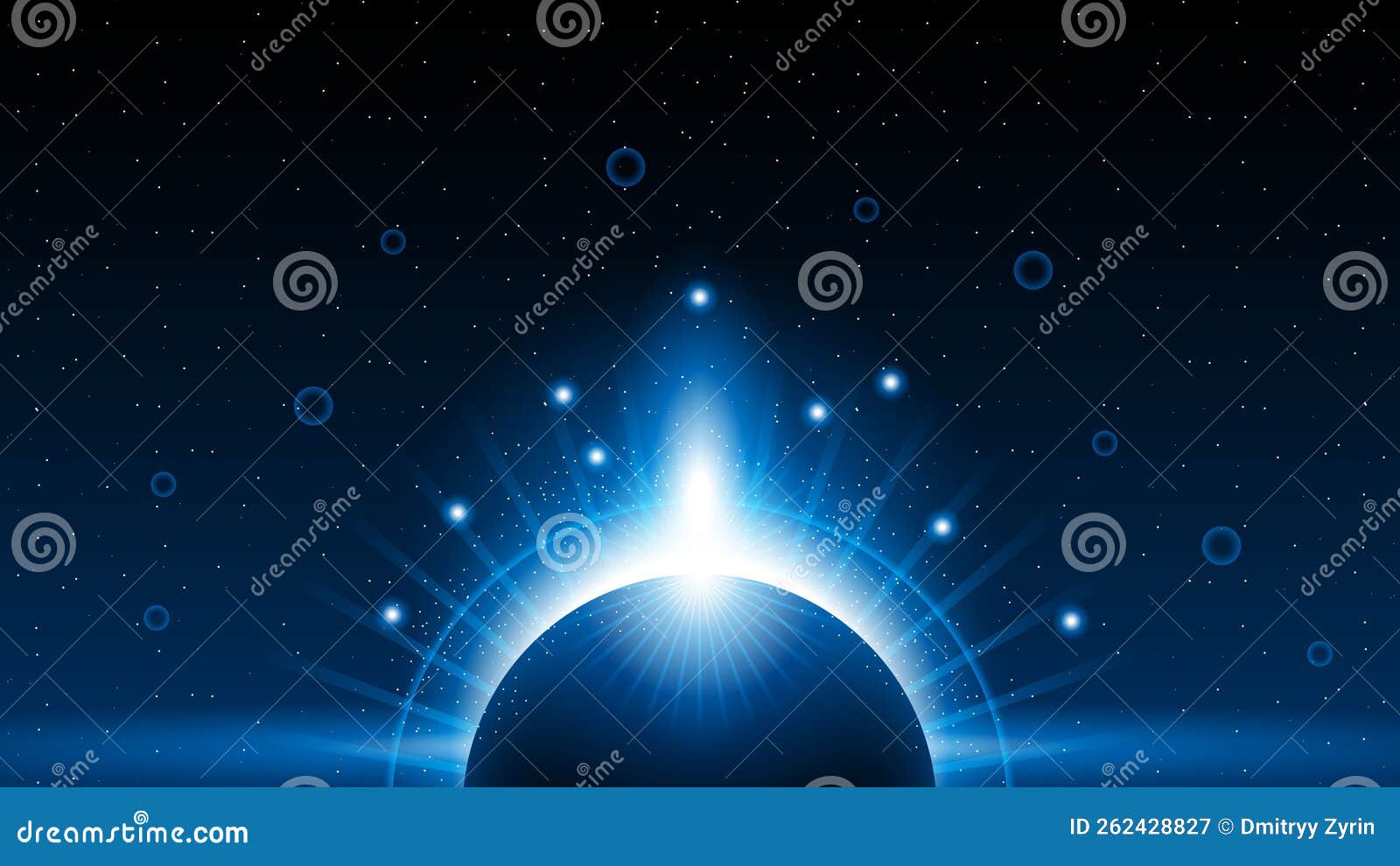 Sun Eclipse with BLue Fire on Dark Background, Vector. Moon Design with ...