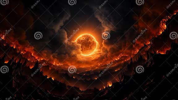 Sun Eclipse in Cloudy Sky. Dramatic Apocalyptic Background Stock Image ...