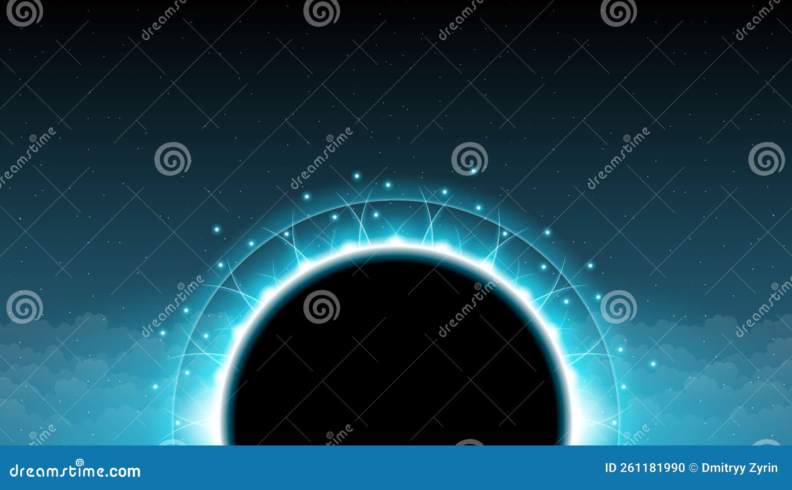 Sun Eclipse Color Blue Fire Dark Background Vector Moon Design Style ...