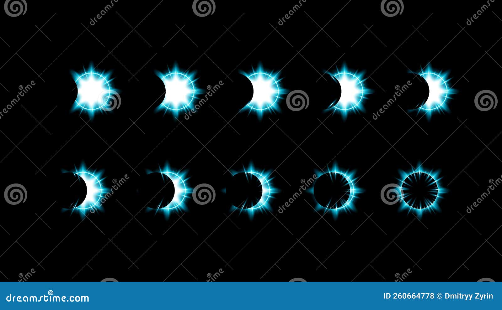 Sun Eclipse Color Blue Fire Dark Background Vector Moon Style Space ...