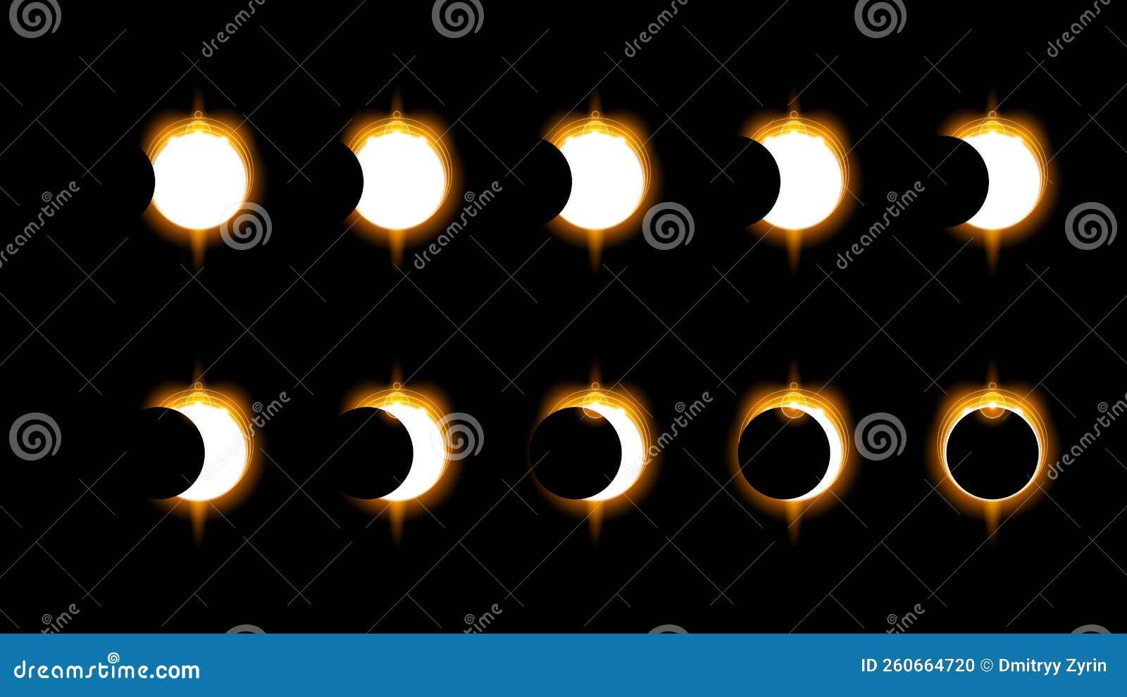 Sun Eclipse Color Orange Fire Dark Background Vector Moon Style Space ...