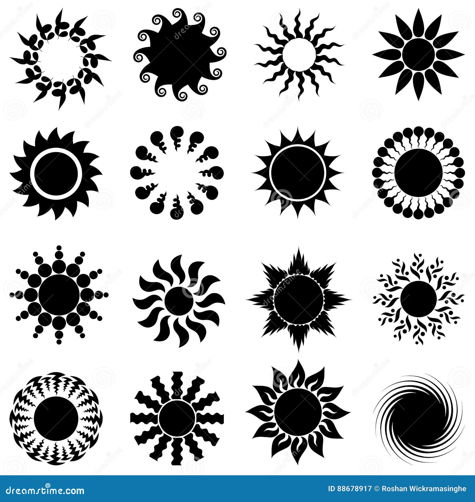 Sun Black Round Floral Vector Illustrations Stock Vector - Illustration ...