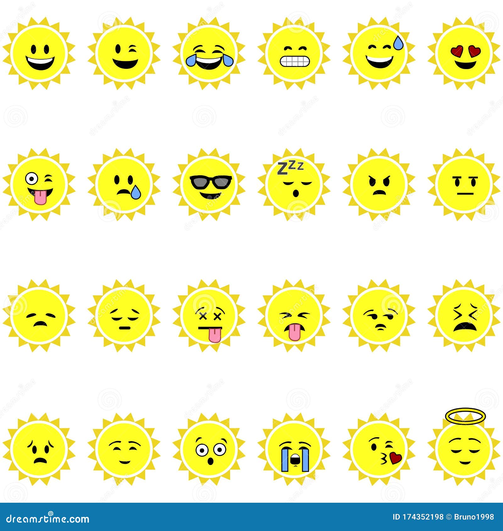 Sun emojis stock vector. Illustration of bored, expressions - 174352198