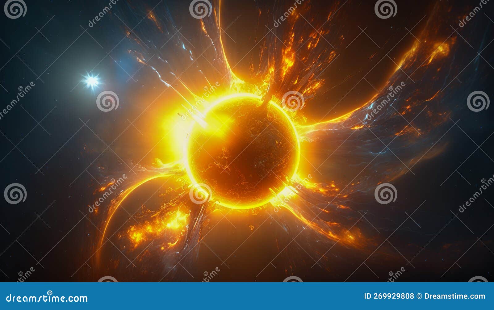 Sun Explodes with Bright Light Beams and Fire, Generative AI Stock ...