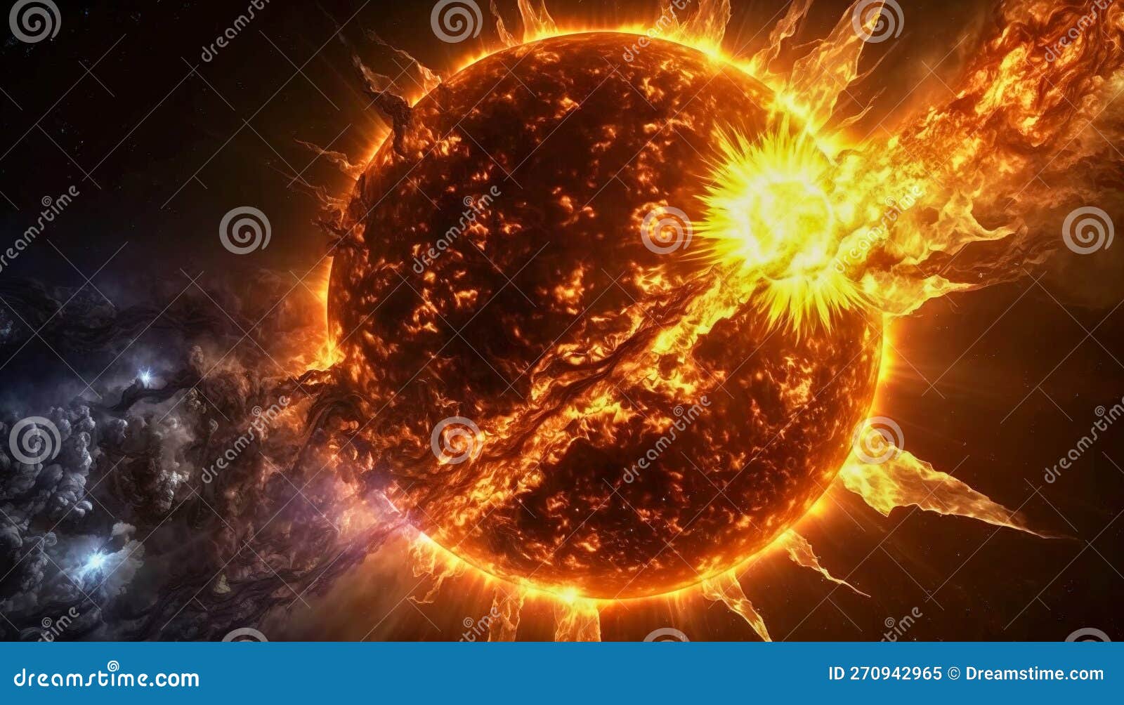 Sun Explosive Energy with Fire and Flares in Space, Generative AI Stock ...