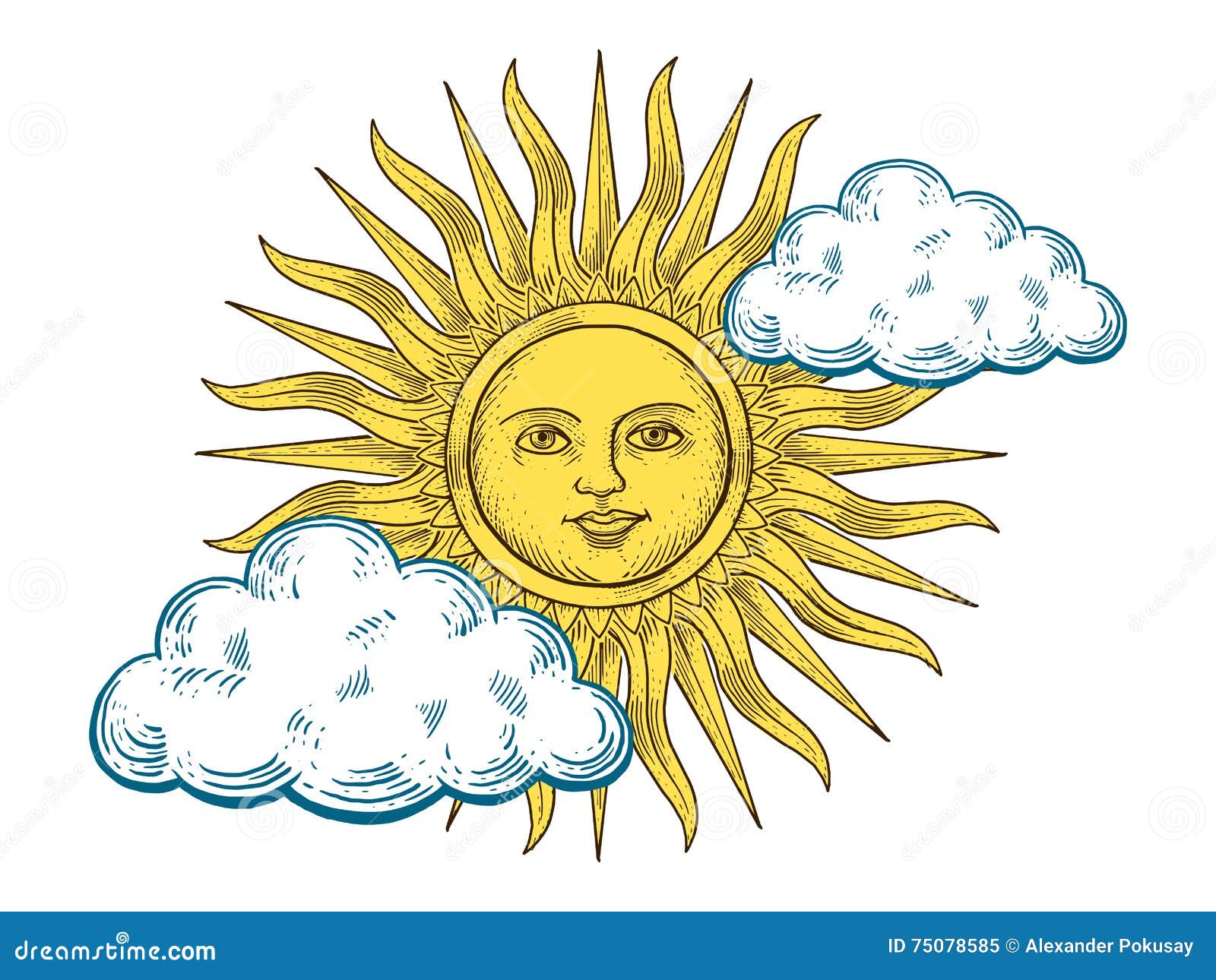 Sun with Face Engraving Style Vector Illustration Stock Vector ...