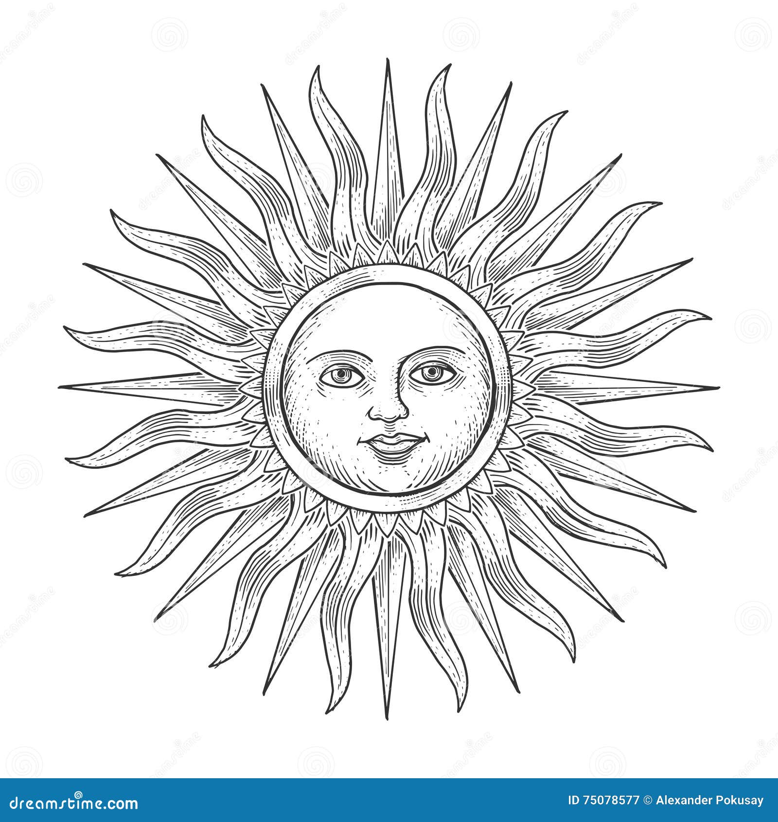 Sun with Face Engraving Style Vector Illustration Stock Vector ...