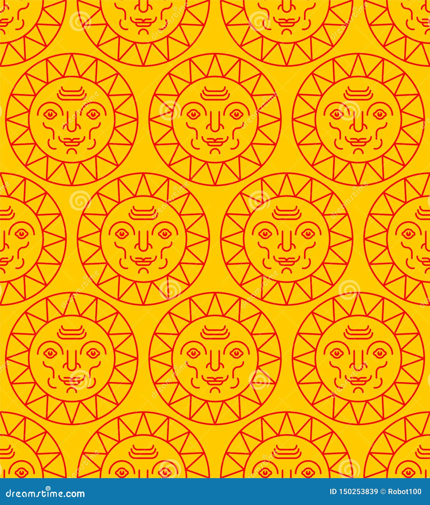 Sun with Face Folk Symbol Pattern Seamless. Pagan Background Vector ...