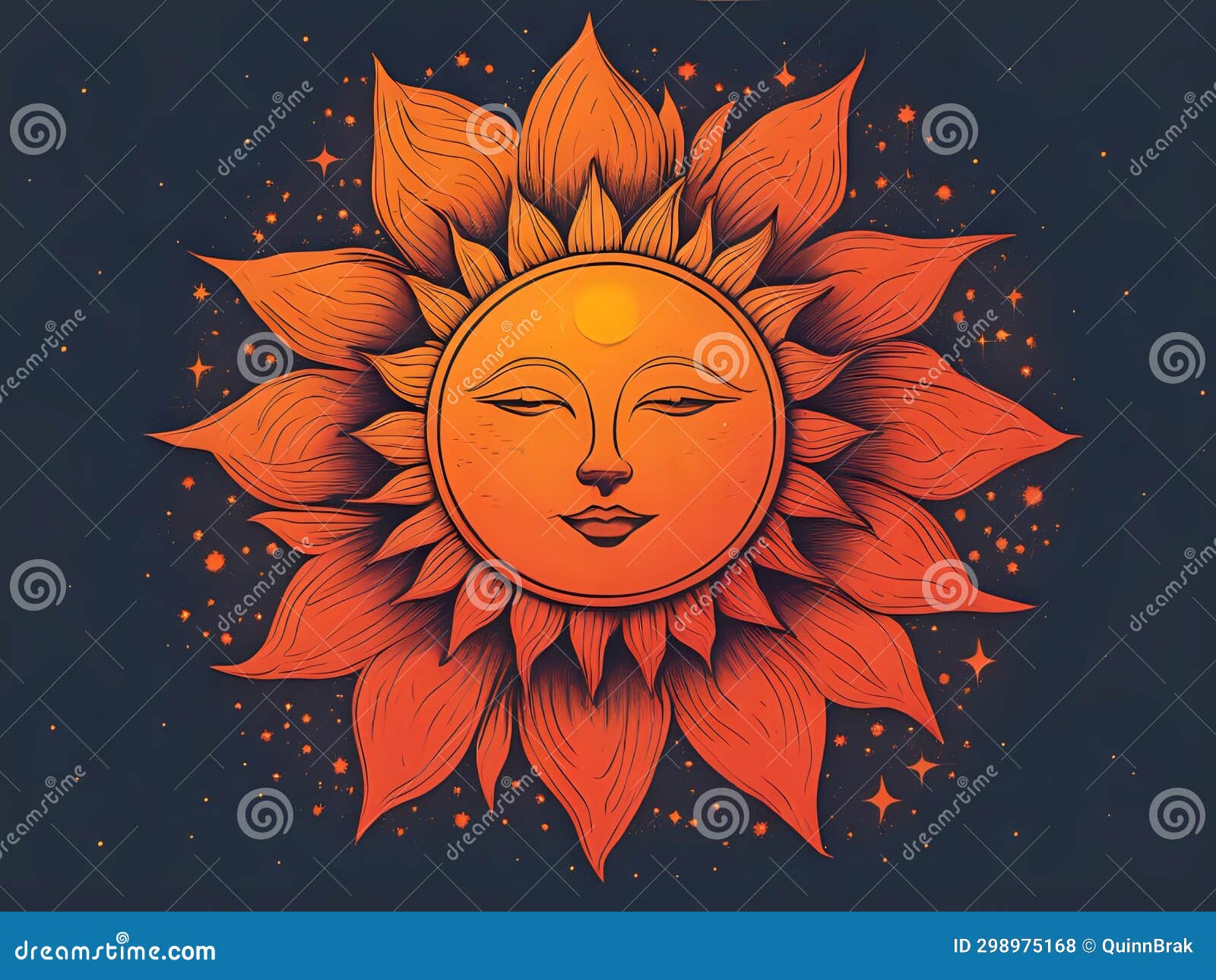 Sun with a Face in the Middle of it Stock Illustration - Illustration ...