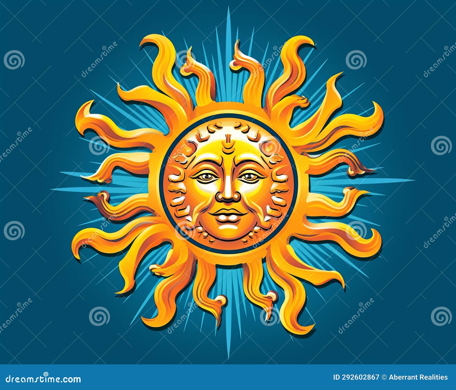 A Sun with a Face and Rays on a Blue Background Stock Illustration ...