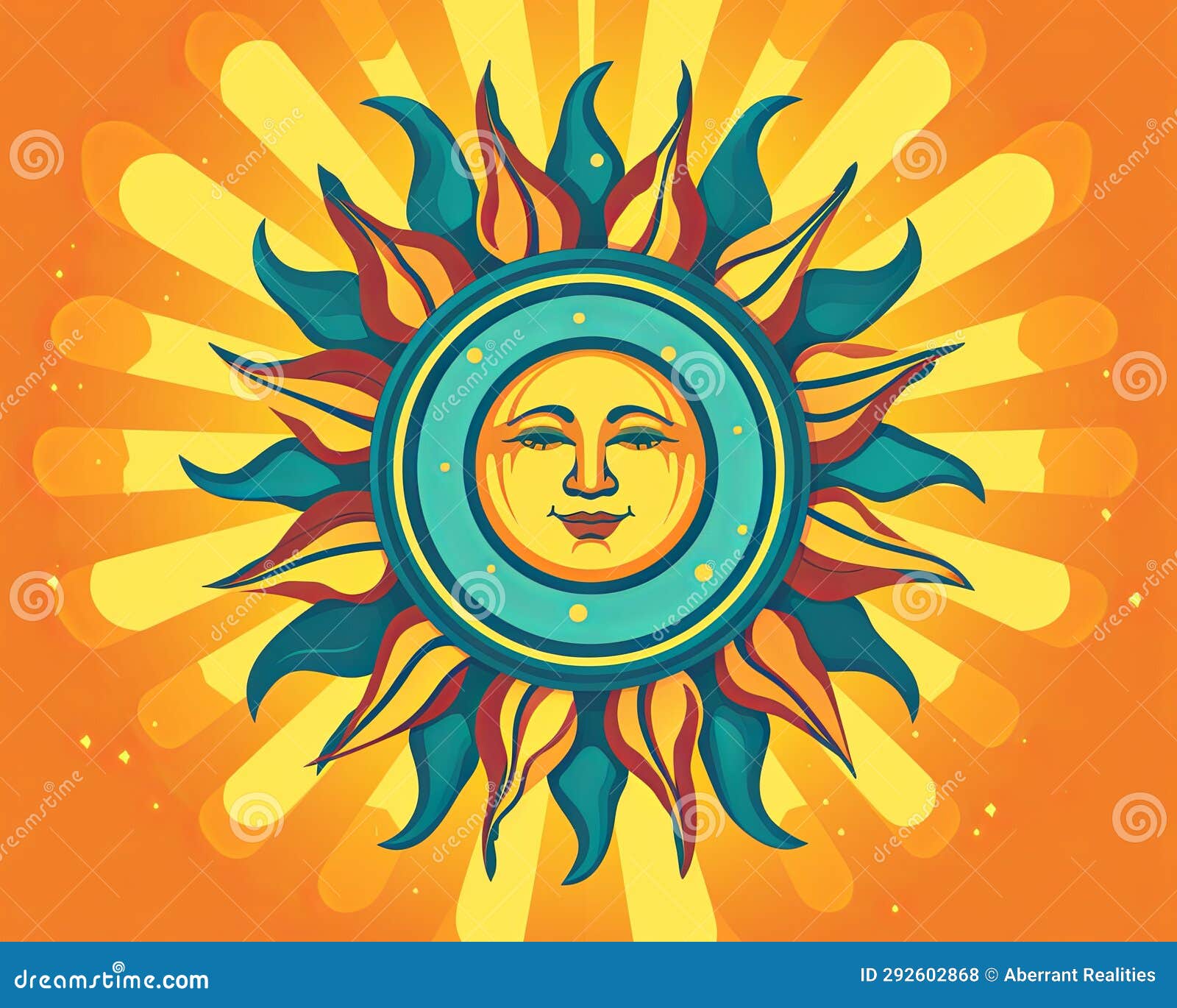 A Sun with a Face and Rays on an Orange Background Stock Illustration ...