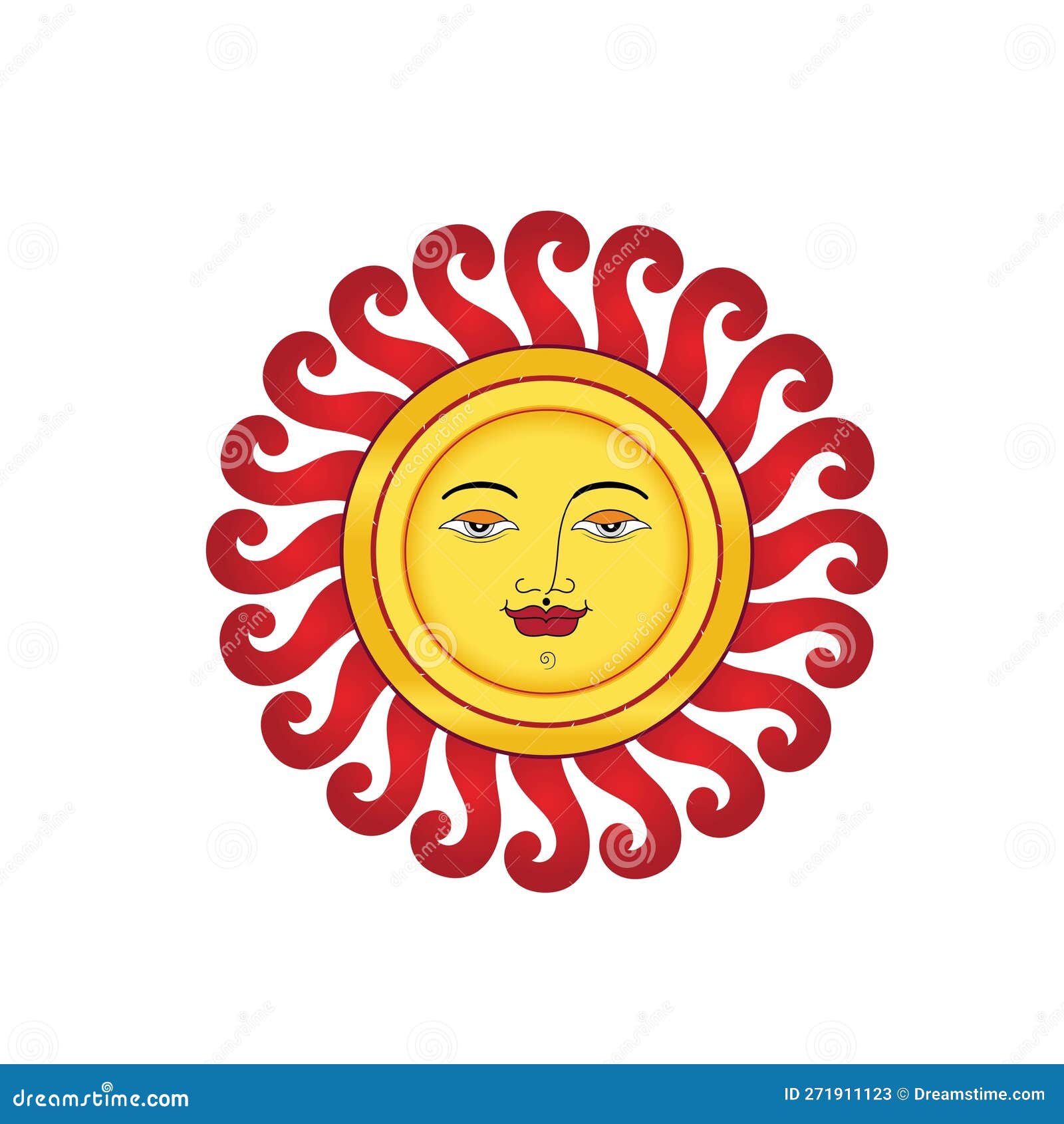 Sun Face with Red Rays Artistic Cartoon Vector Stock Illustration Stock ...