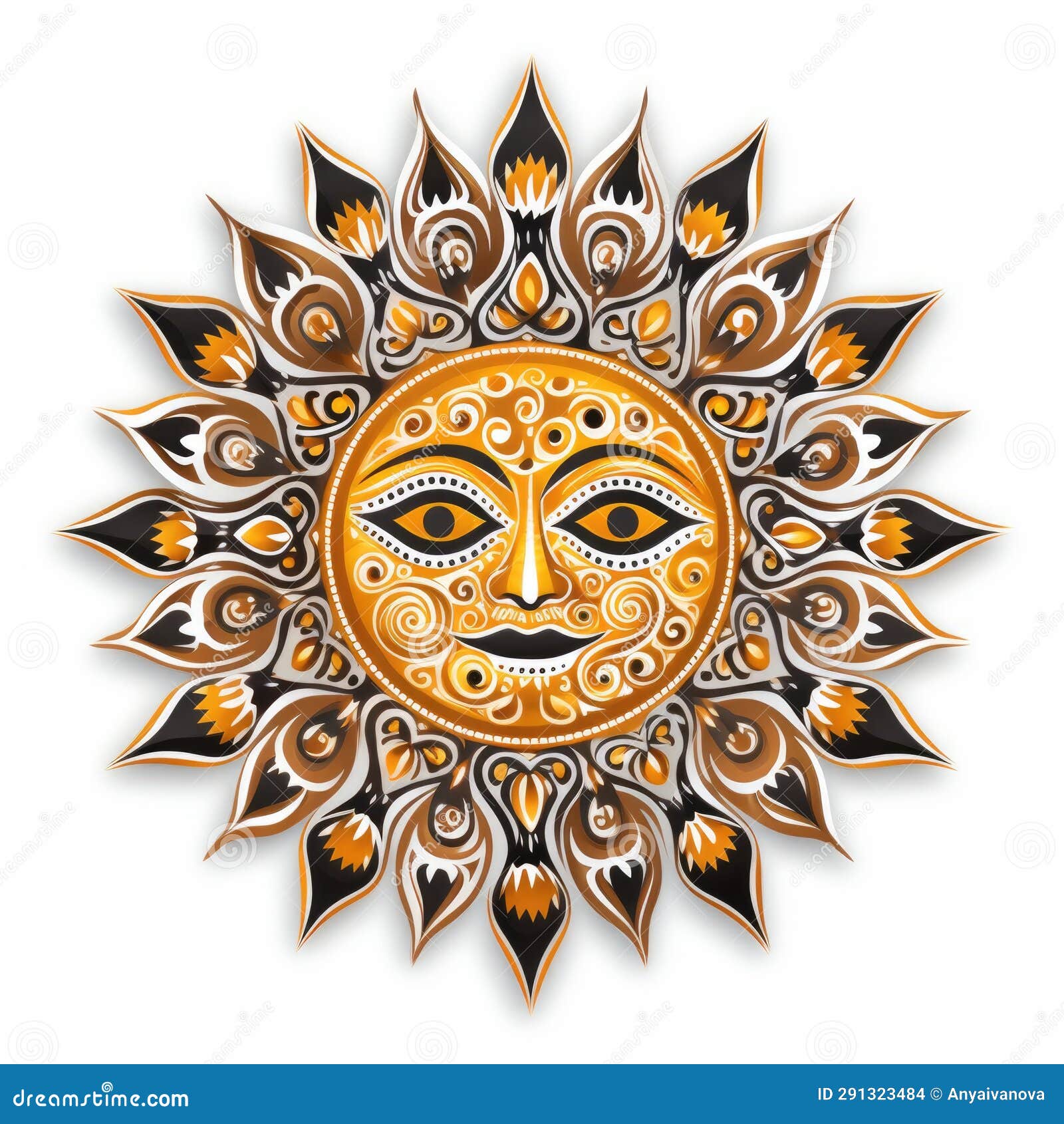 A Sun with a Face is Shown on a White Background. Stock Illustration ...