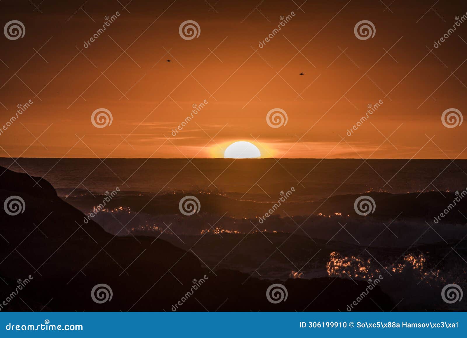 Sun Falling Behind the Waves Stock Photo - Image of colorful, beach ...