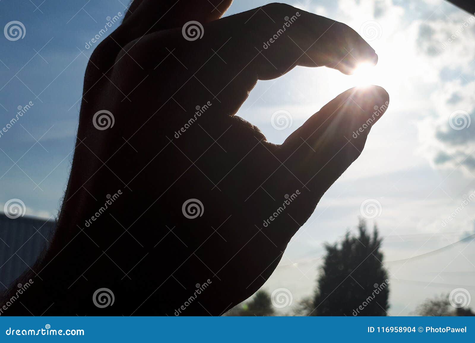 Sun and fingers stock photo. Image of blue, flare, color - 116958904