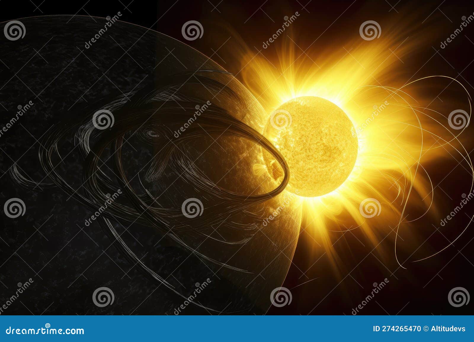 The Sun, with Flares and Coronal Loops Visible, and the Moon in the ...