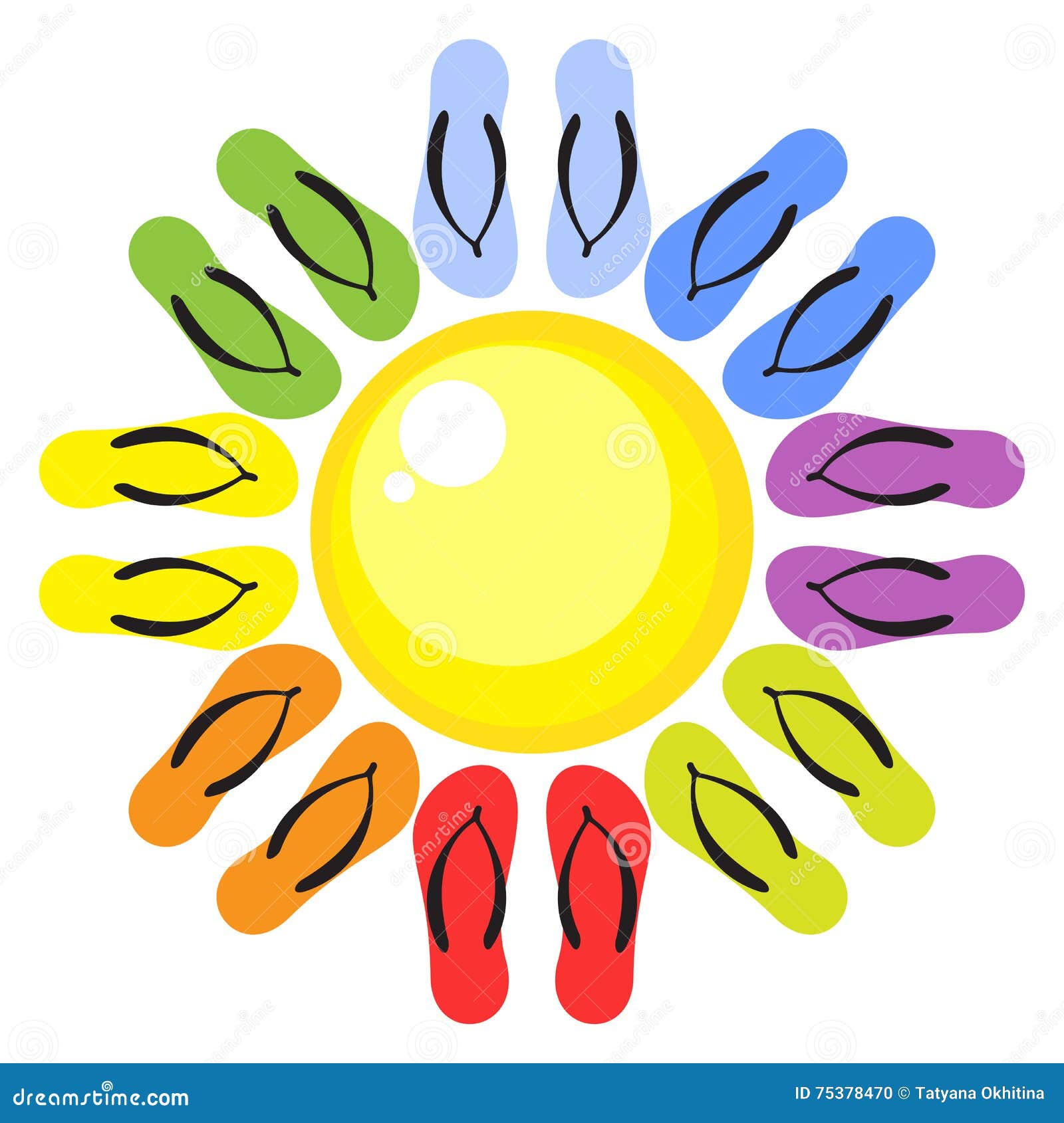 Sun and flip flops stock vector. Illustration of artistic - 75378470
