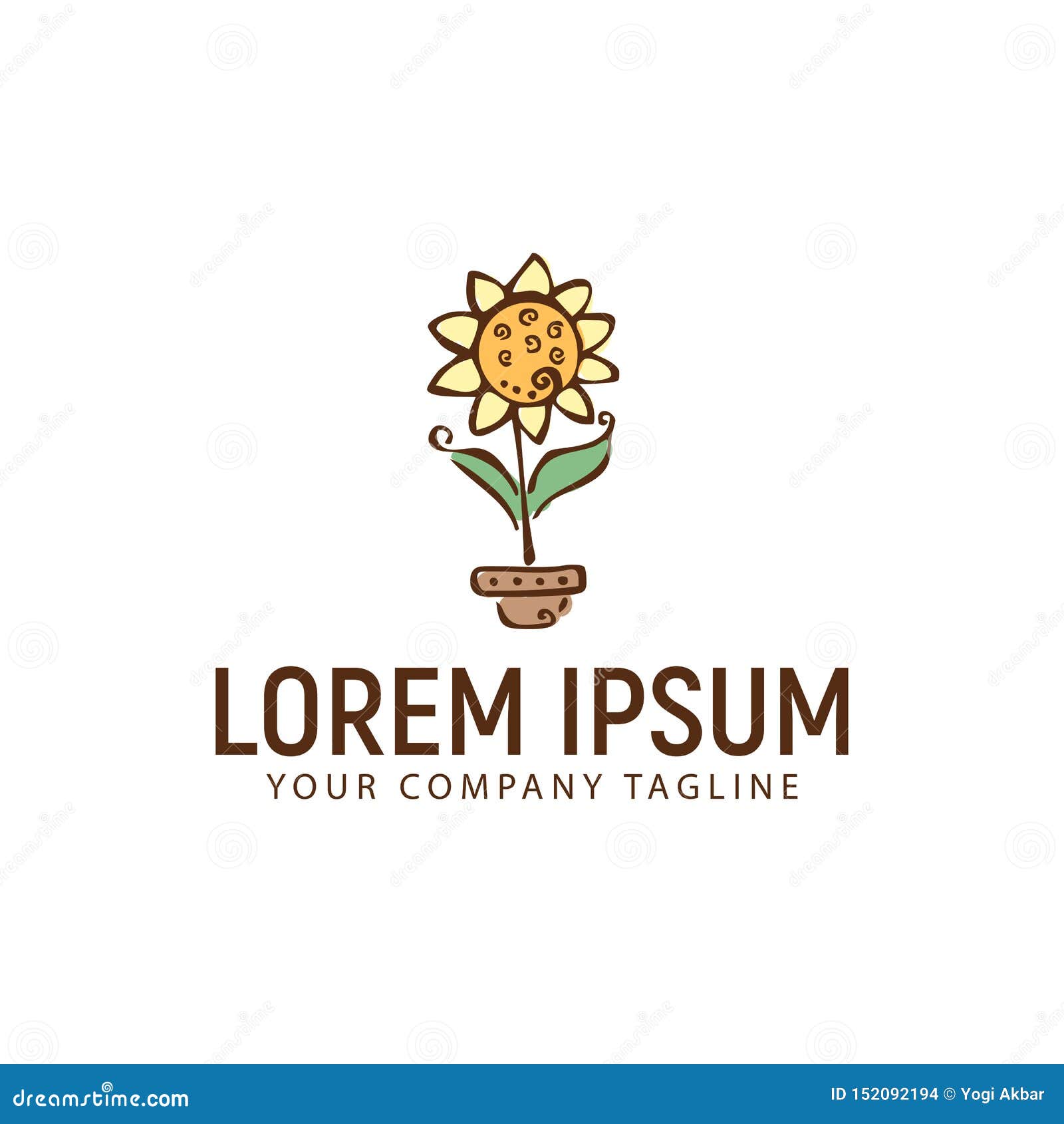 Sun Flower Hand Drawn Logo Design Concept Template Stock Vector ...