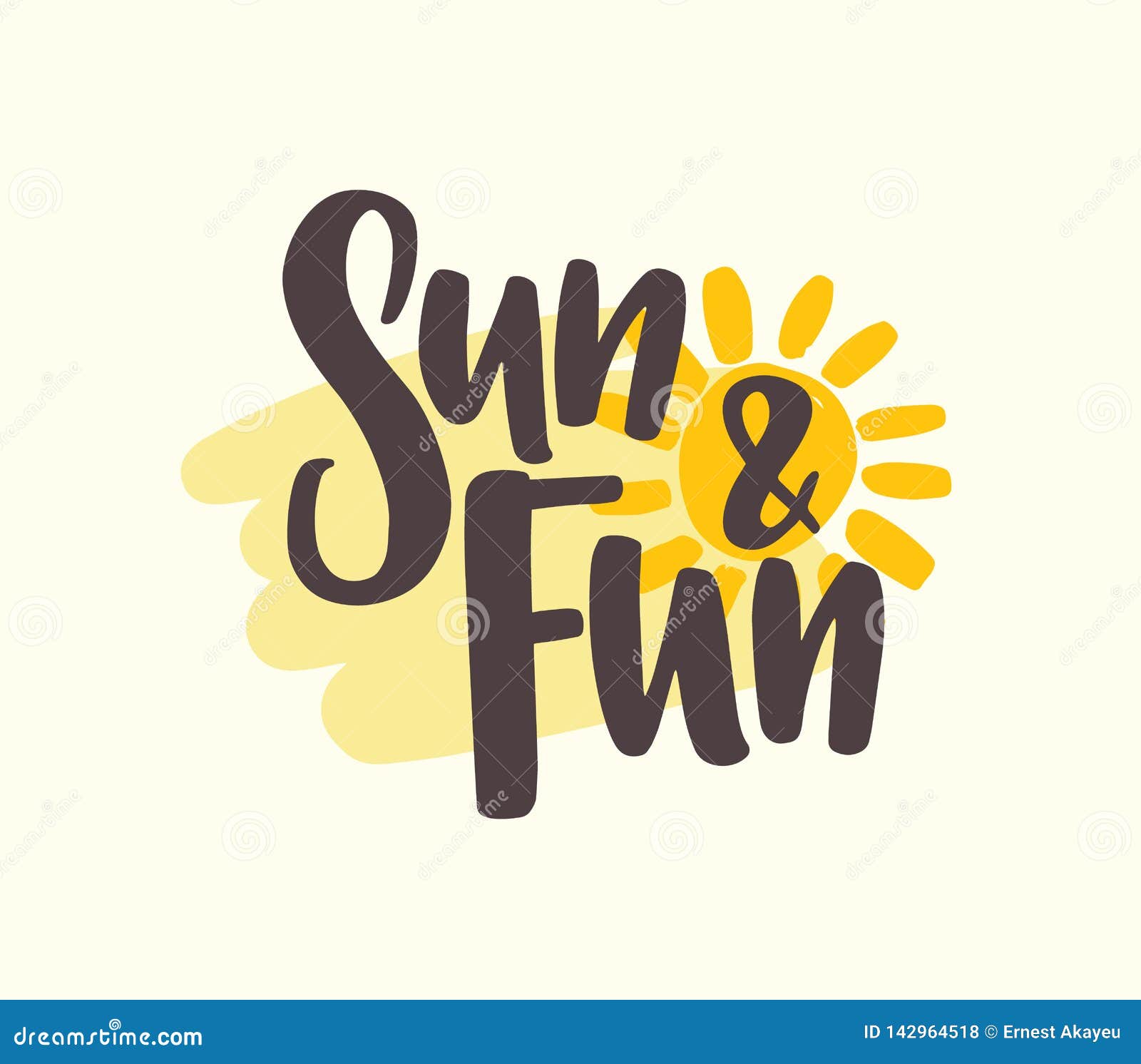 Sun and Fun Slogan Handwritten with Cursive Calligraphic Font and ...