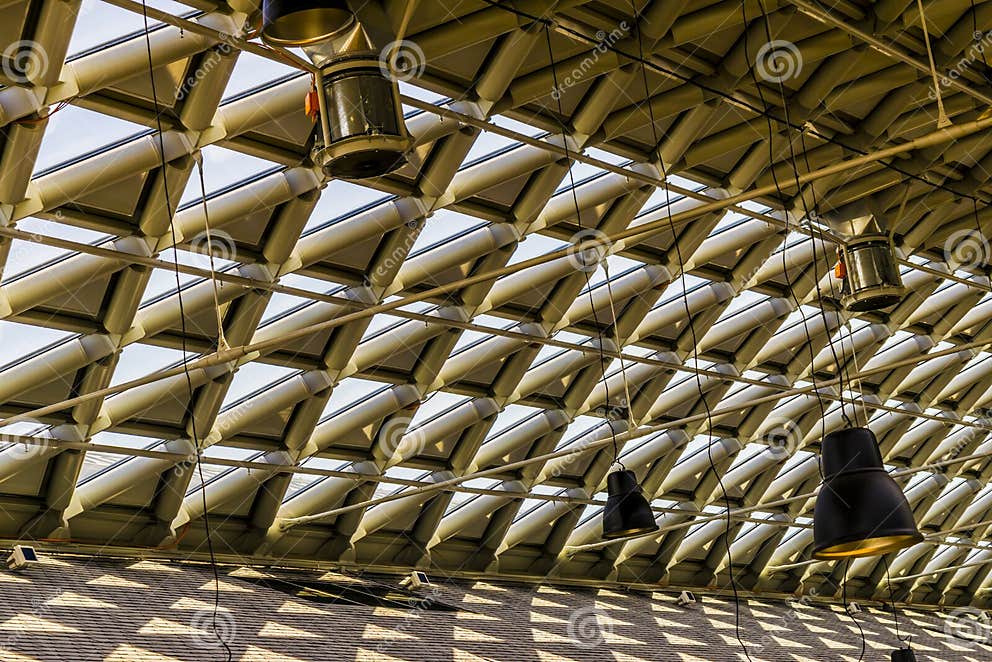 Triangular Skylights on the Ceiling of a Modern Building. Stock Image ...
