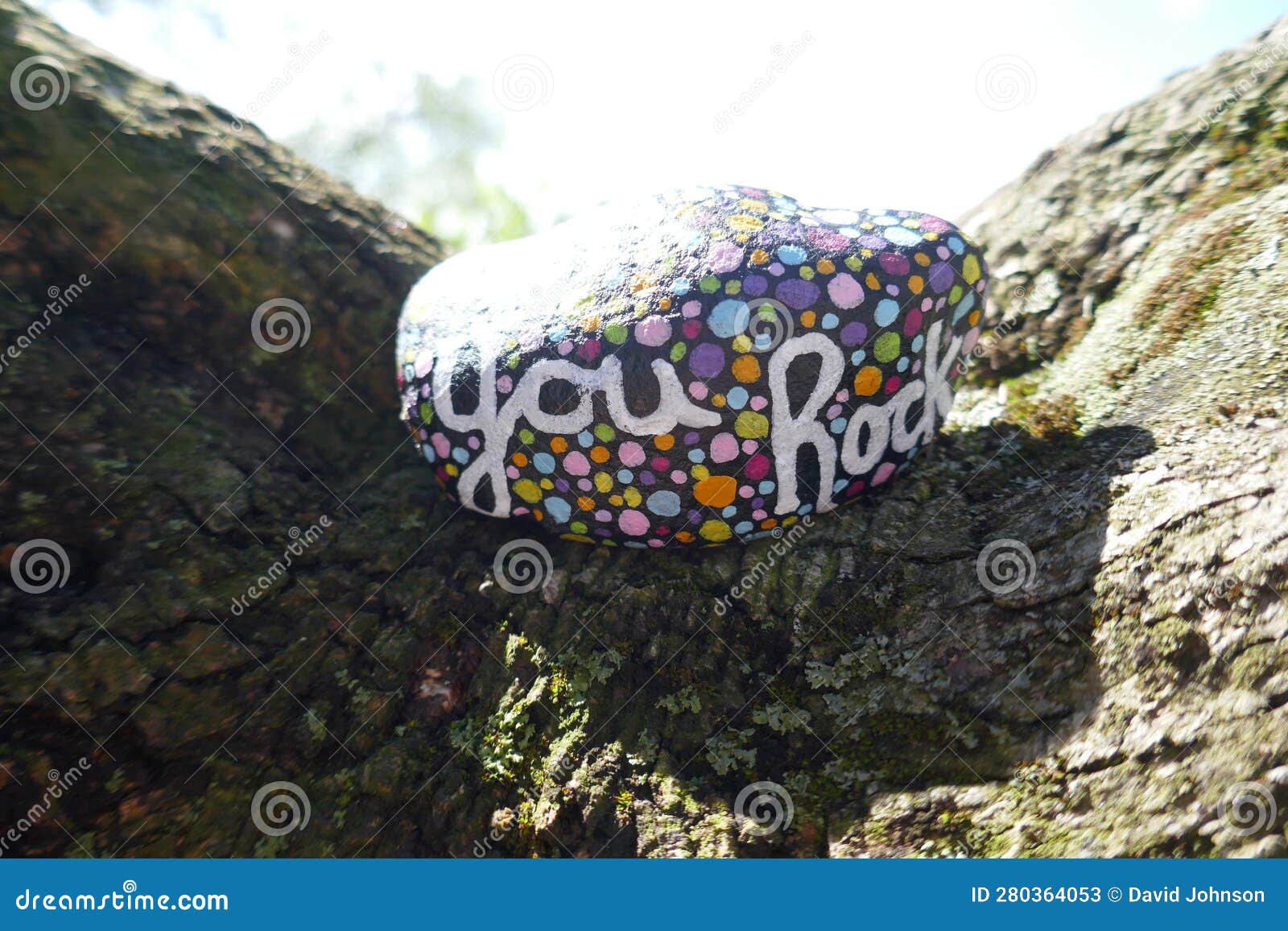 Sun Glare on Shiny Kindness Rock with You Rock Message Painted on Stock ...