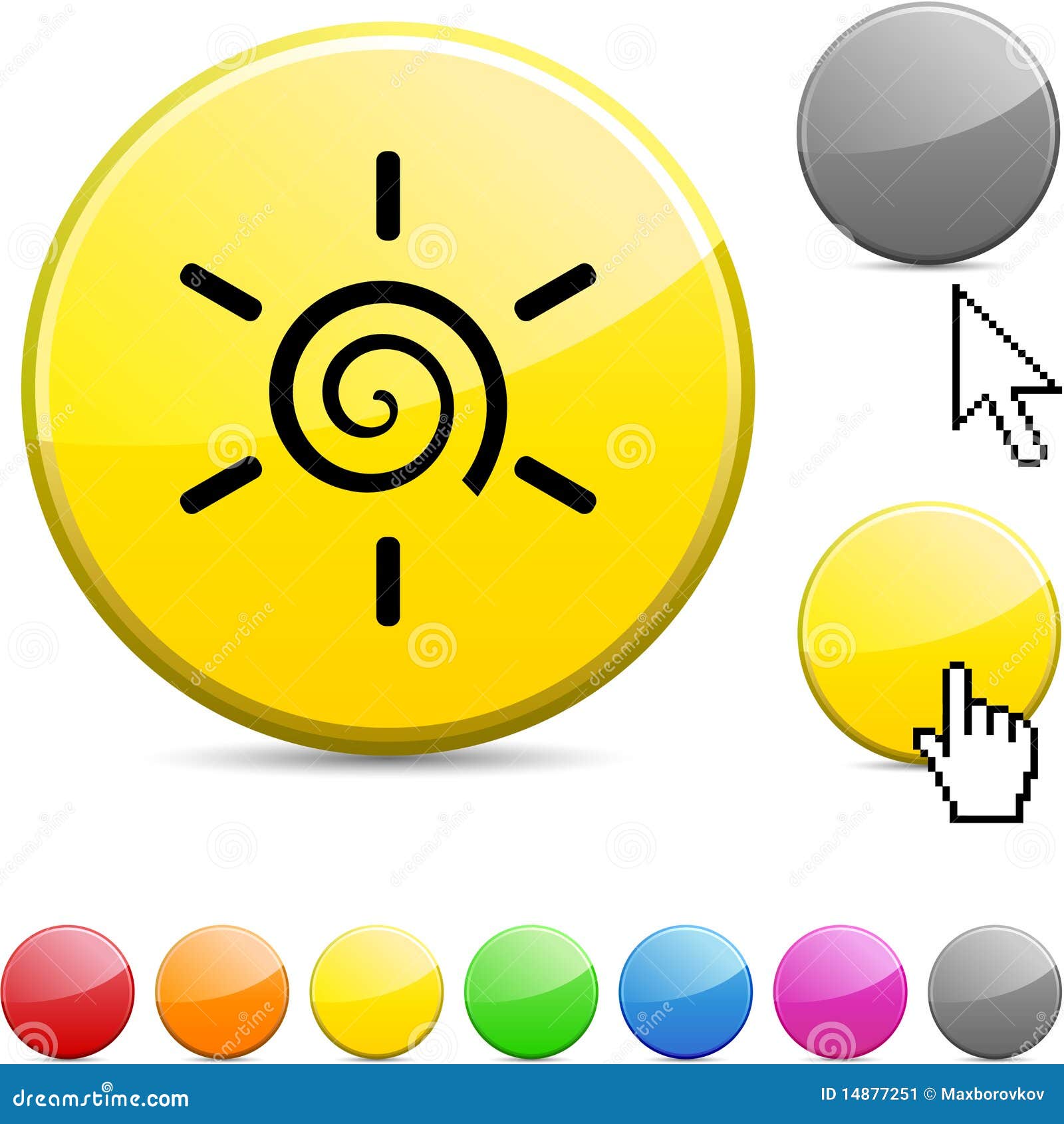 Sun glossy button. stock vector. Illustration of black - 14877251
