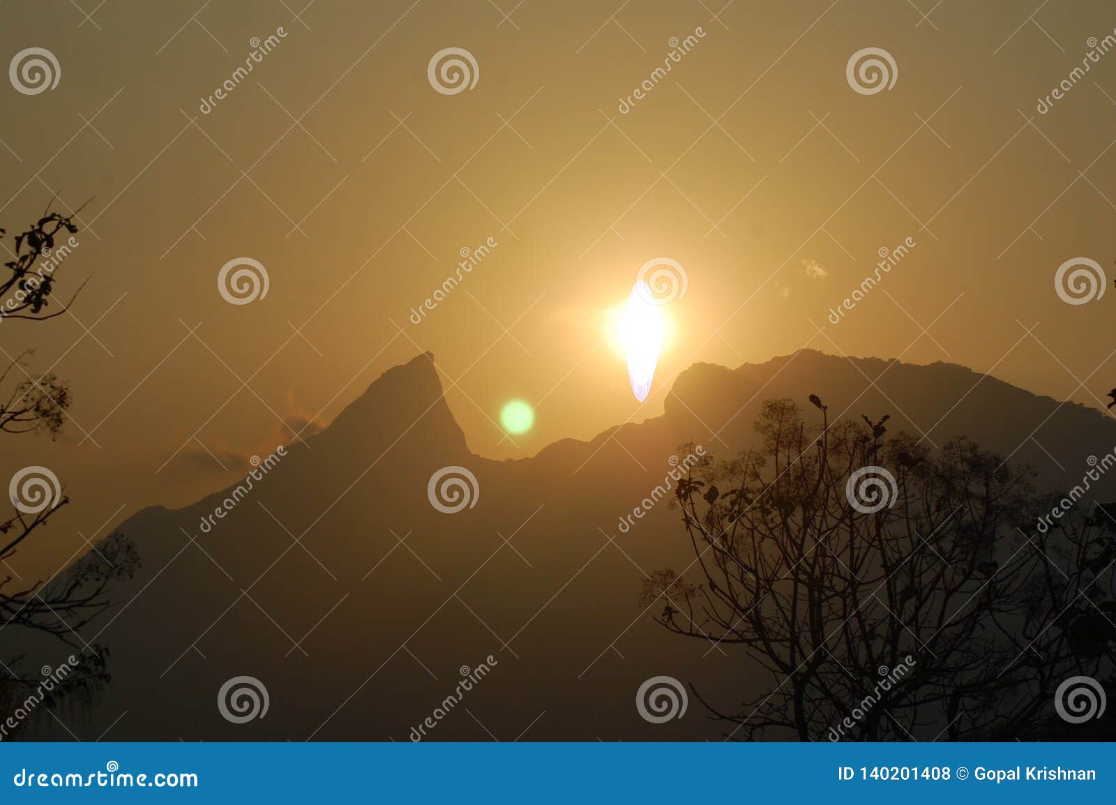 Sun Going Down the Mountains at Dusk Stock Photo - Image of india ...