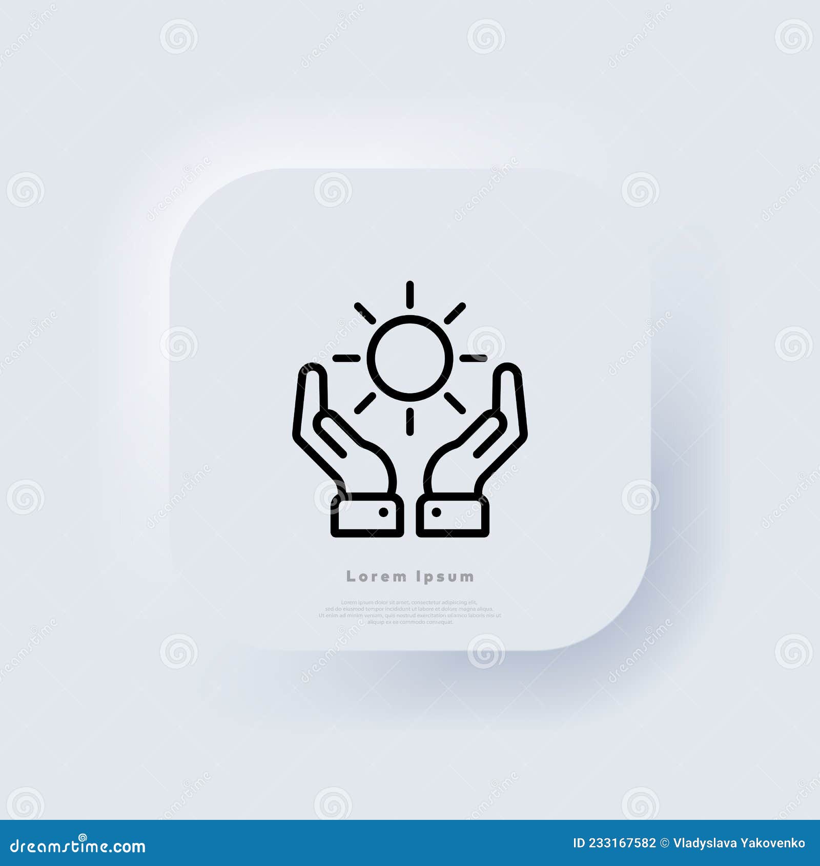 Sun in Hands Line Icon in Black. Neumorphic UI UX White User Interface ...