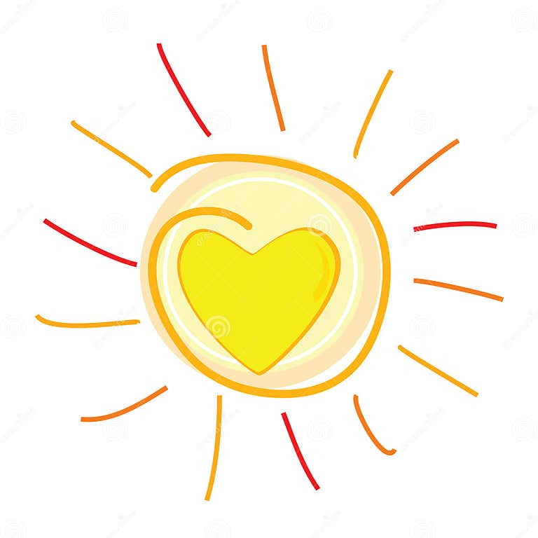 Sun and Heart in Center Vector Illustration Stock Vector - Illustration ...