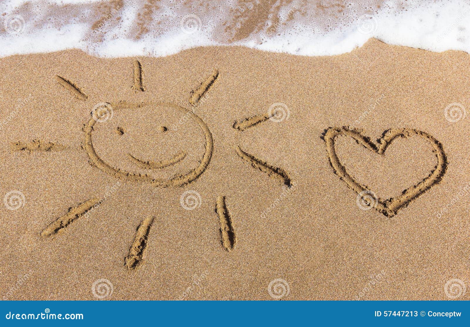 Sun and Heart Drawn on the Sand Stock Illustration - Illustration of ...