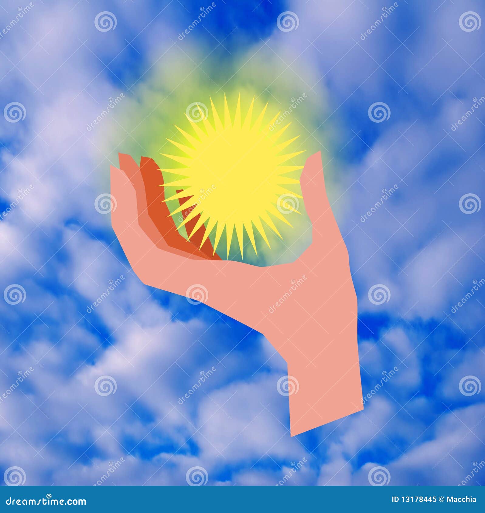 Sun in his hand stock illustration. Illustration of nature - 13178445