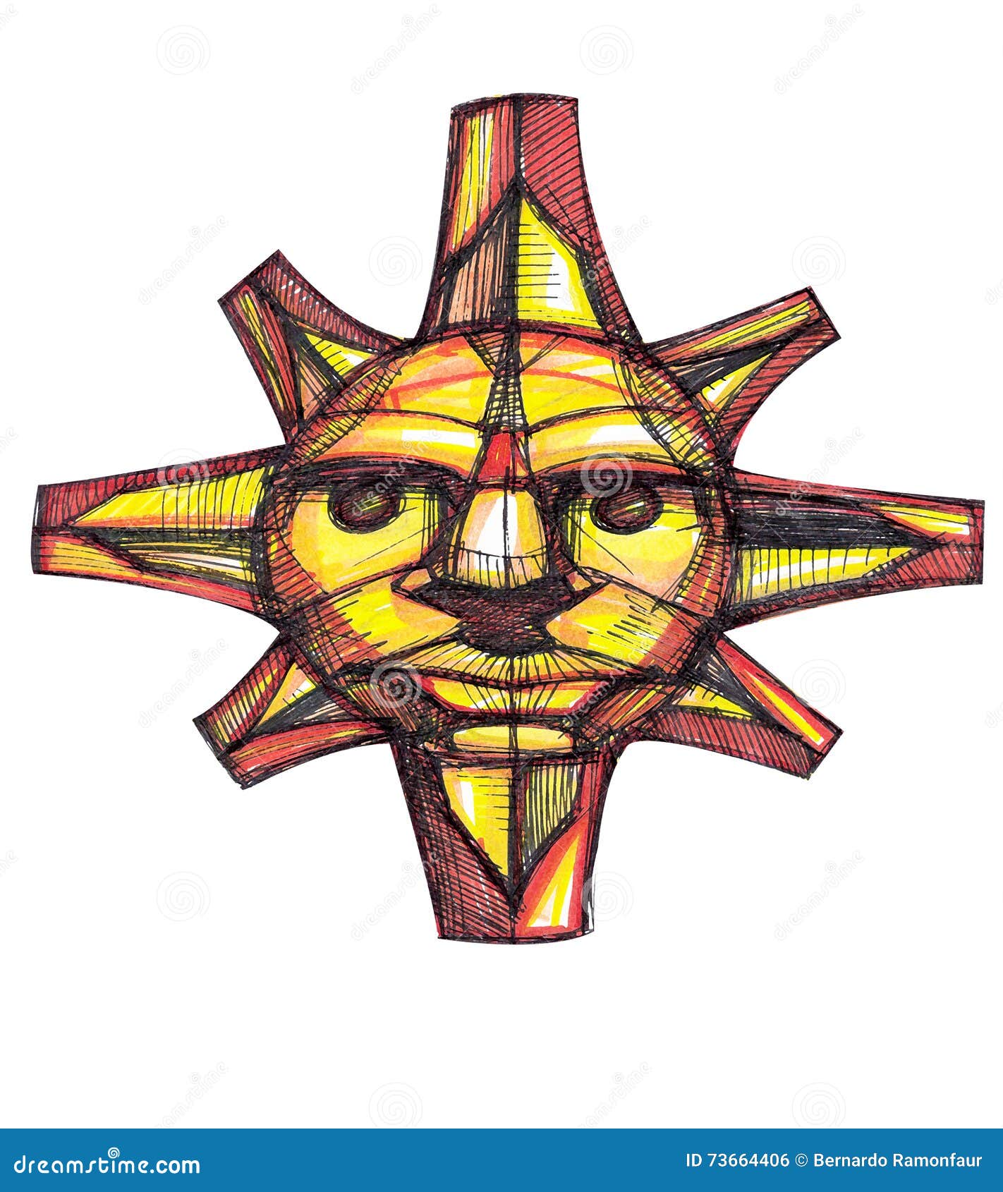 Sun with a Human Face Illustration Stock Illustration - Illustration of ...