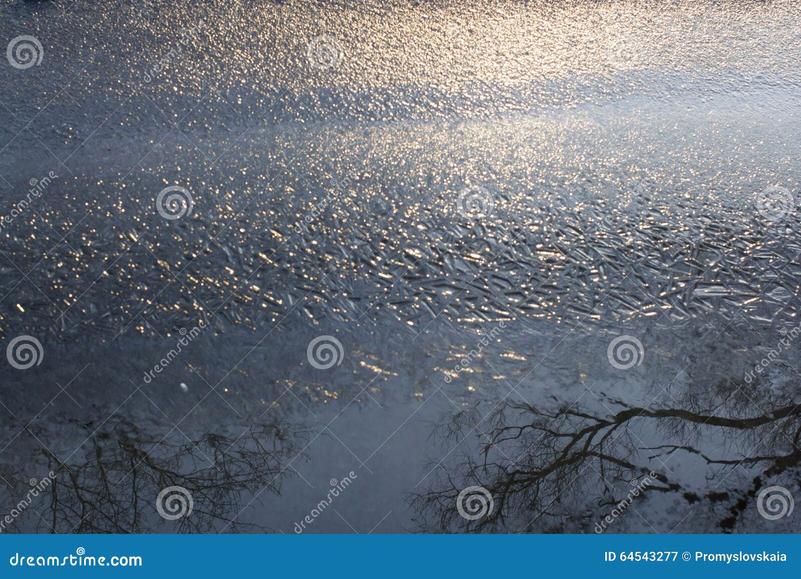 Sun and Ice on the River in Winter Stock Image - Image of background ...