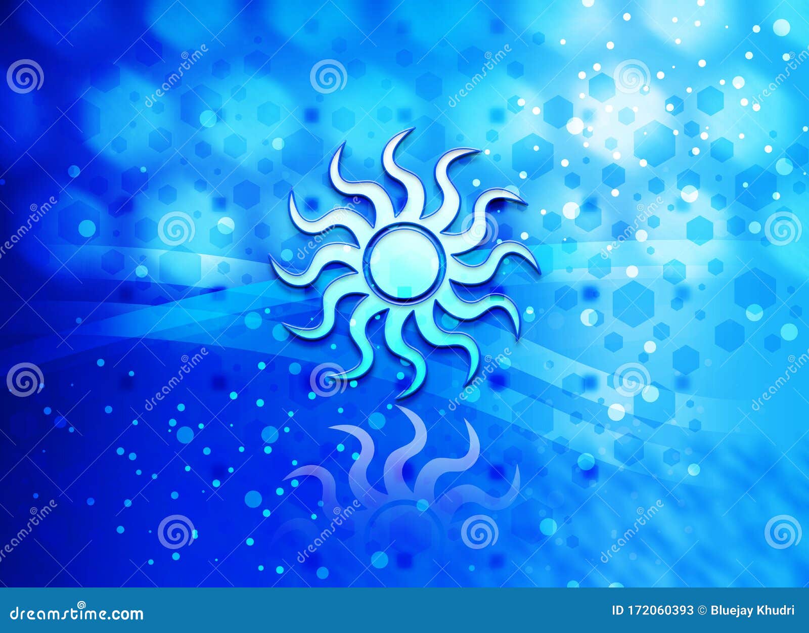 Sun Icon Abstract Light Cyan Blue Hexagon Pattern Background Stock ...
