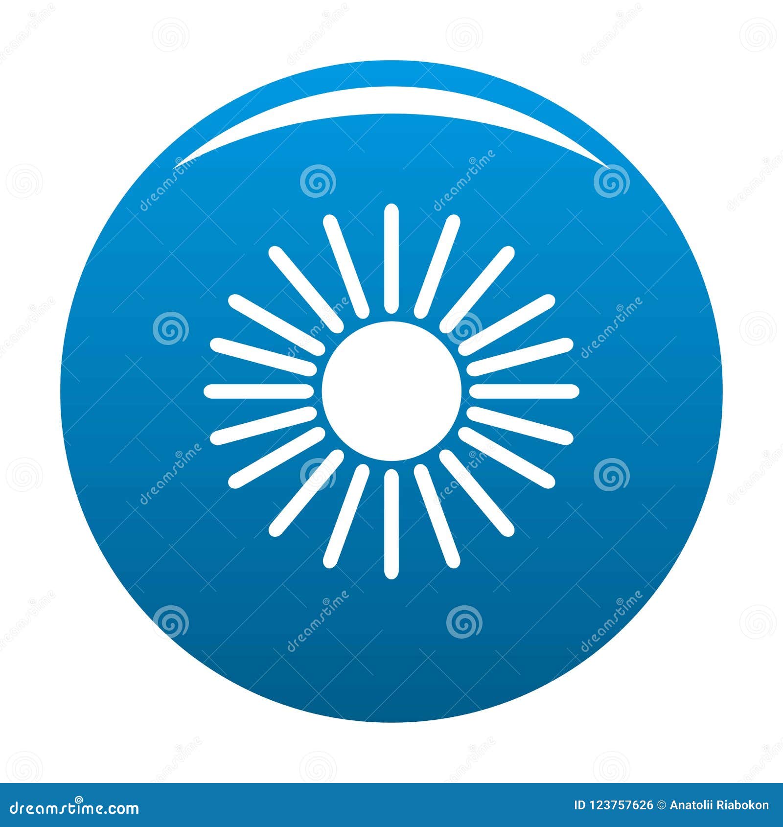 Sun icon blue stock illustration. Illustration of button - 123757626