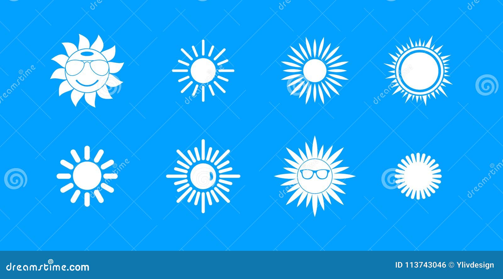 Sun icon blue set vector stock vector. Illustration of sign - 113743046