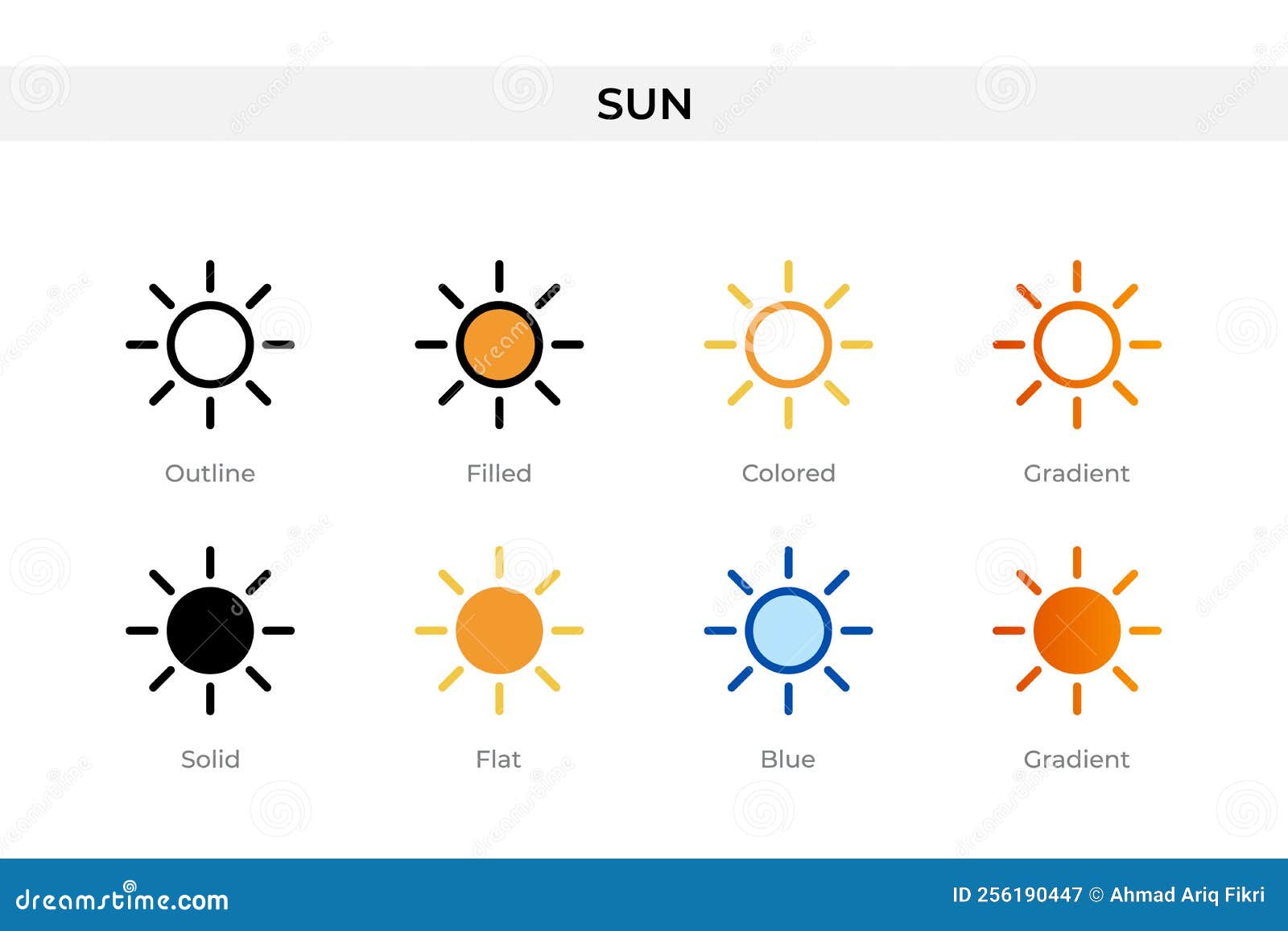 Sun Icon in Different Style. Sun Vector Icons Designed in Outline ...
