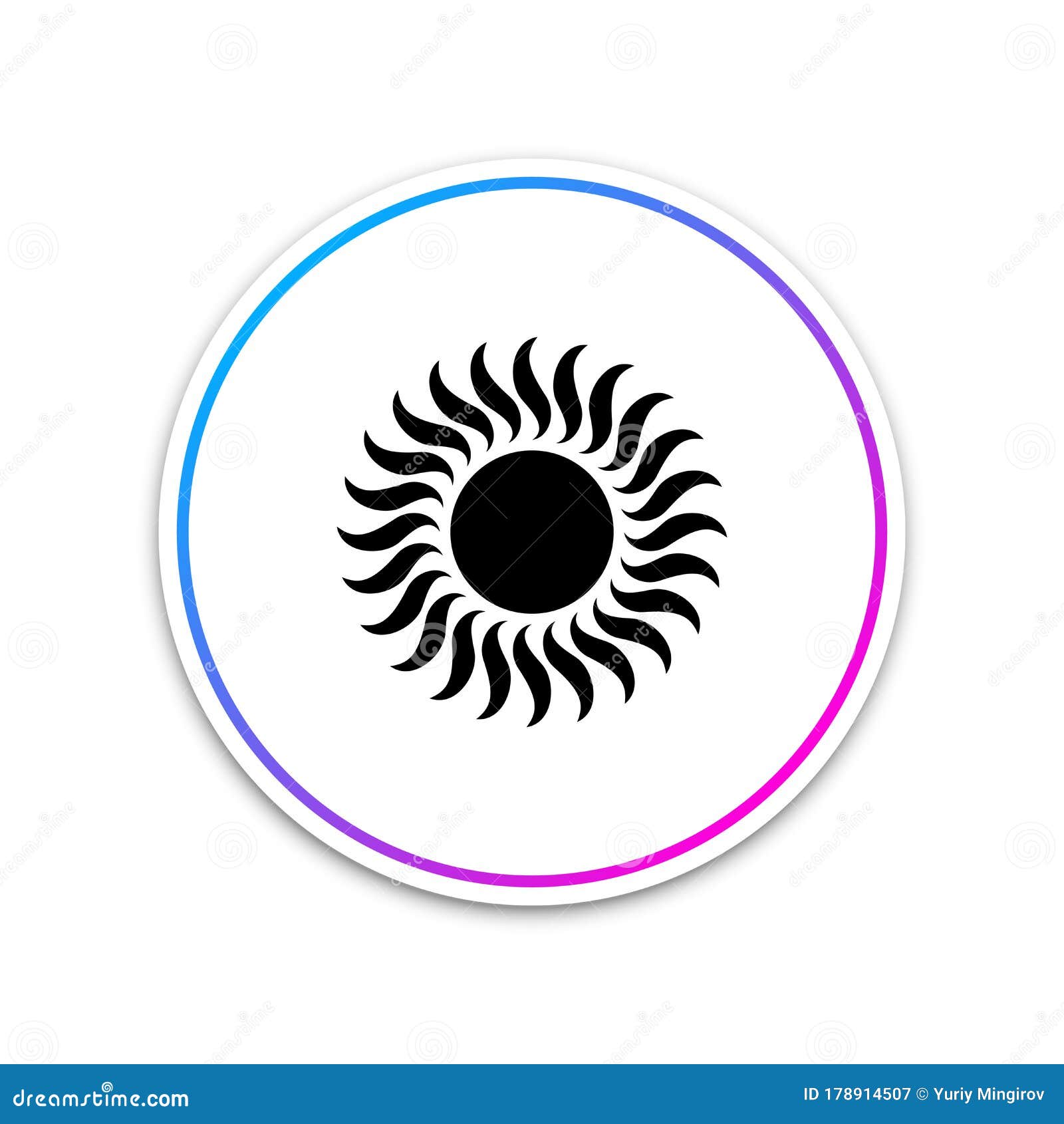 Sun Icon Isolated on White Background. Circle White Button Stock Vector ...
