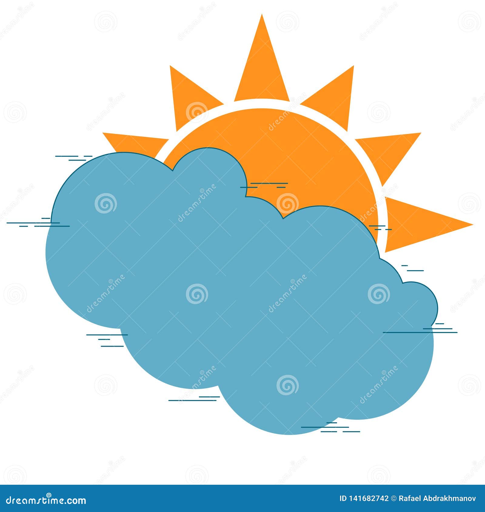 Sun Icon with Rays and Clouds. Vector Illustration of a Weather ...