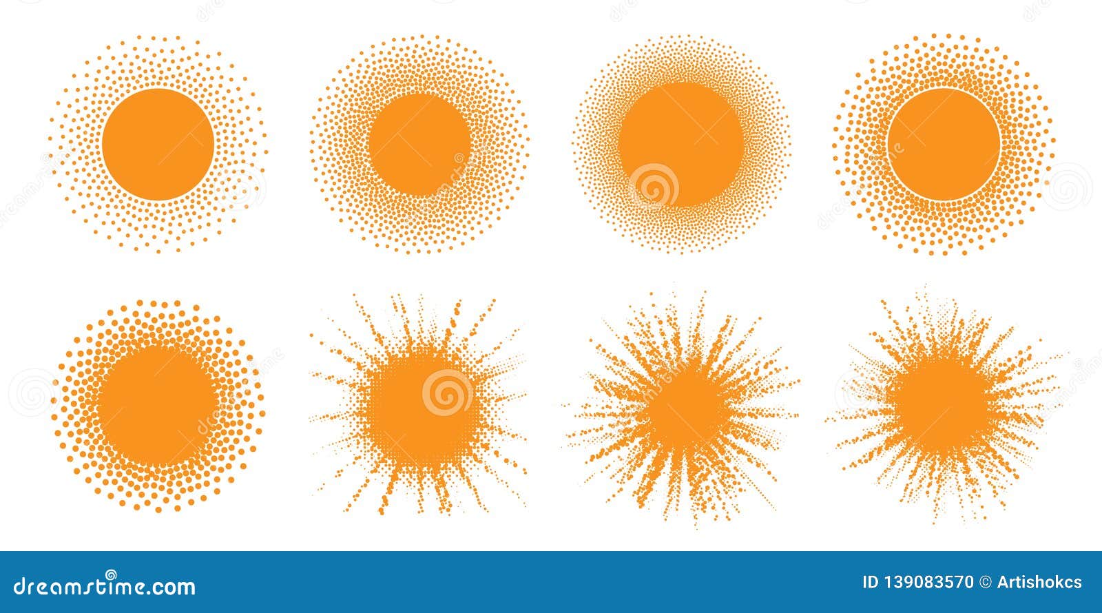 Sun Icon Set. Halftone Orange Circle with Gradient Texture Circles Logo ...