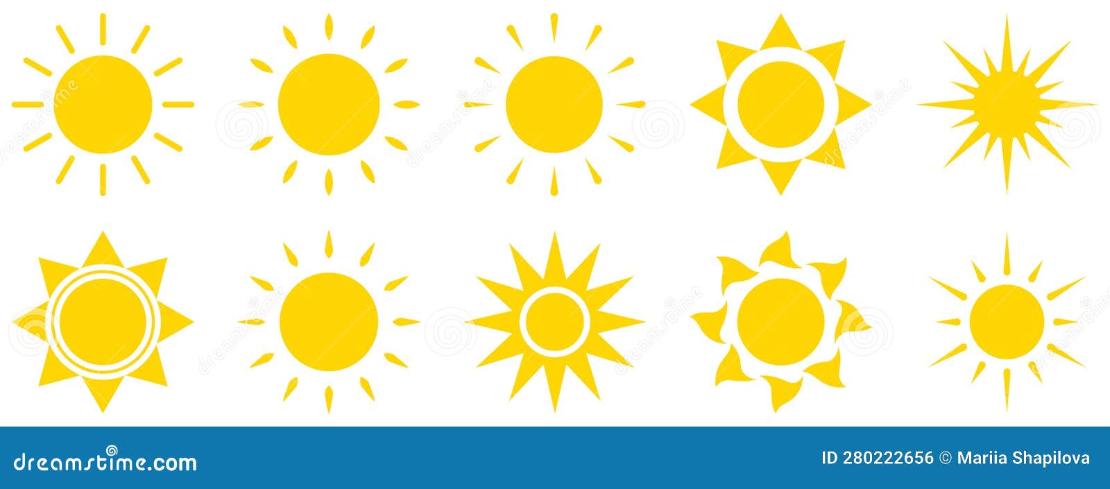 Sun Icon Set. Summer Weather Symbol Stock Vector - Illustration of ...