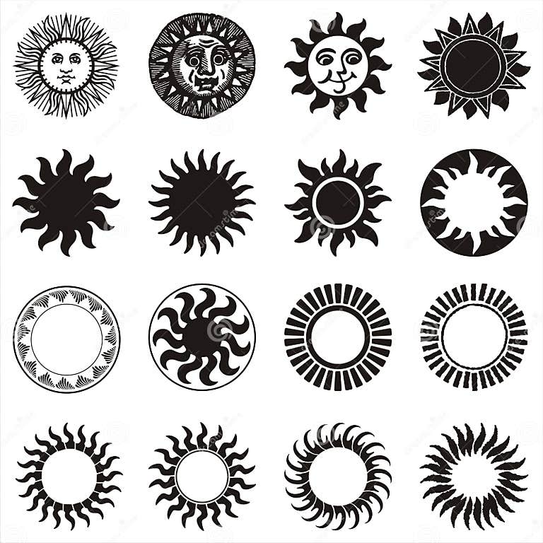 Sun icon set stock vector. Illustration of retro, ancient - 35640203
