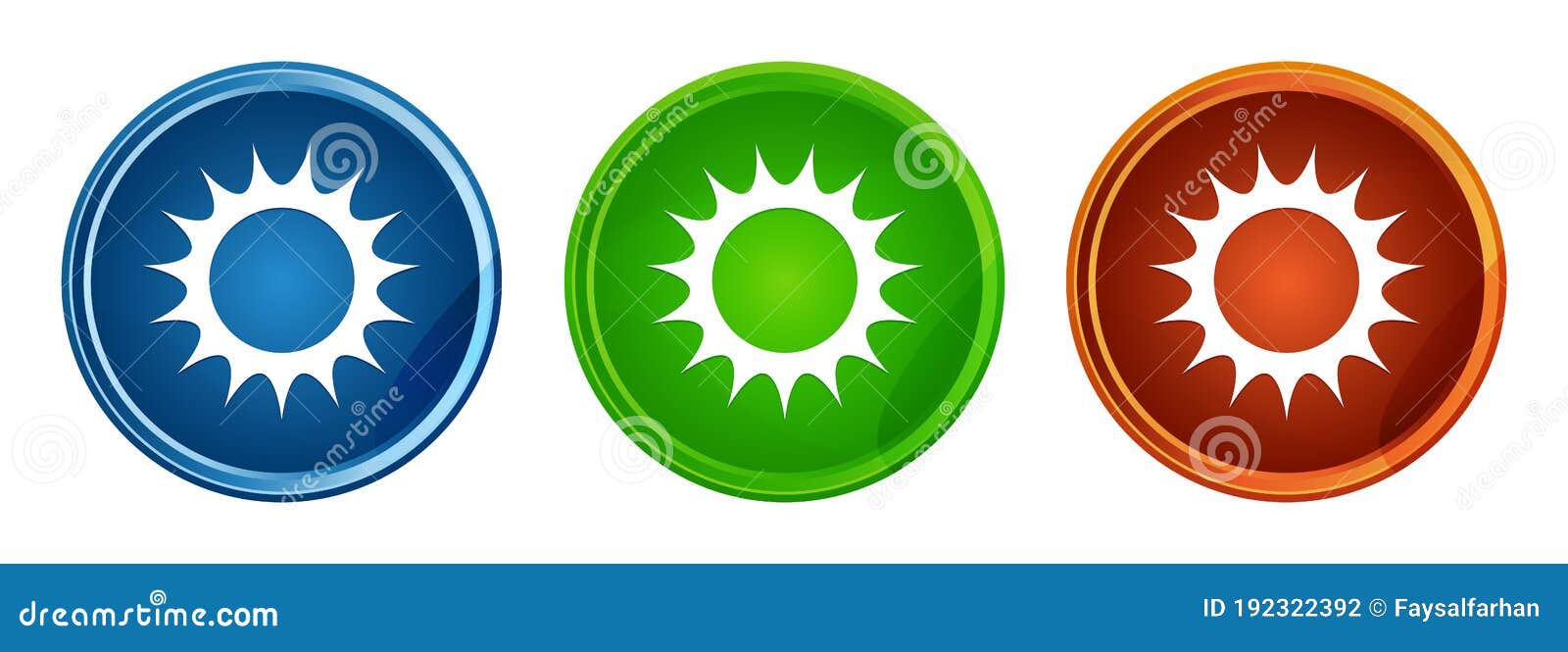 Sun Icon Stylish Round Button Set Glass Design Stock Vector ...