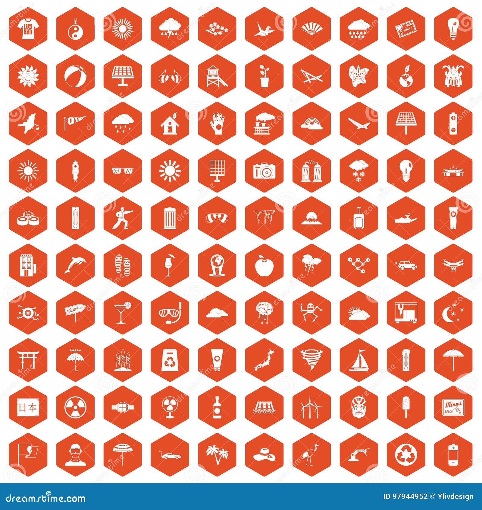 100 Sun Icons Hexagon Orange Stock Vector - Illustration of cream ...