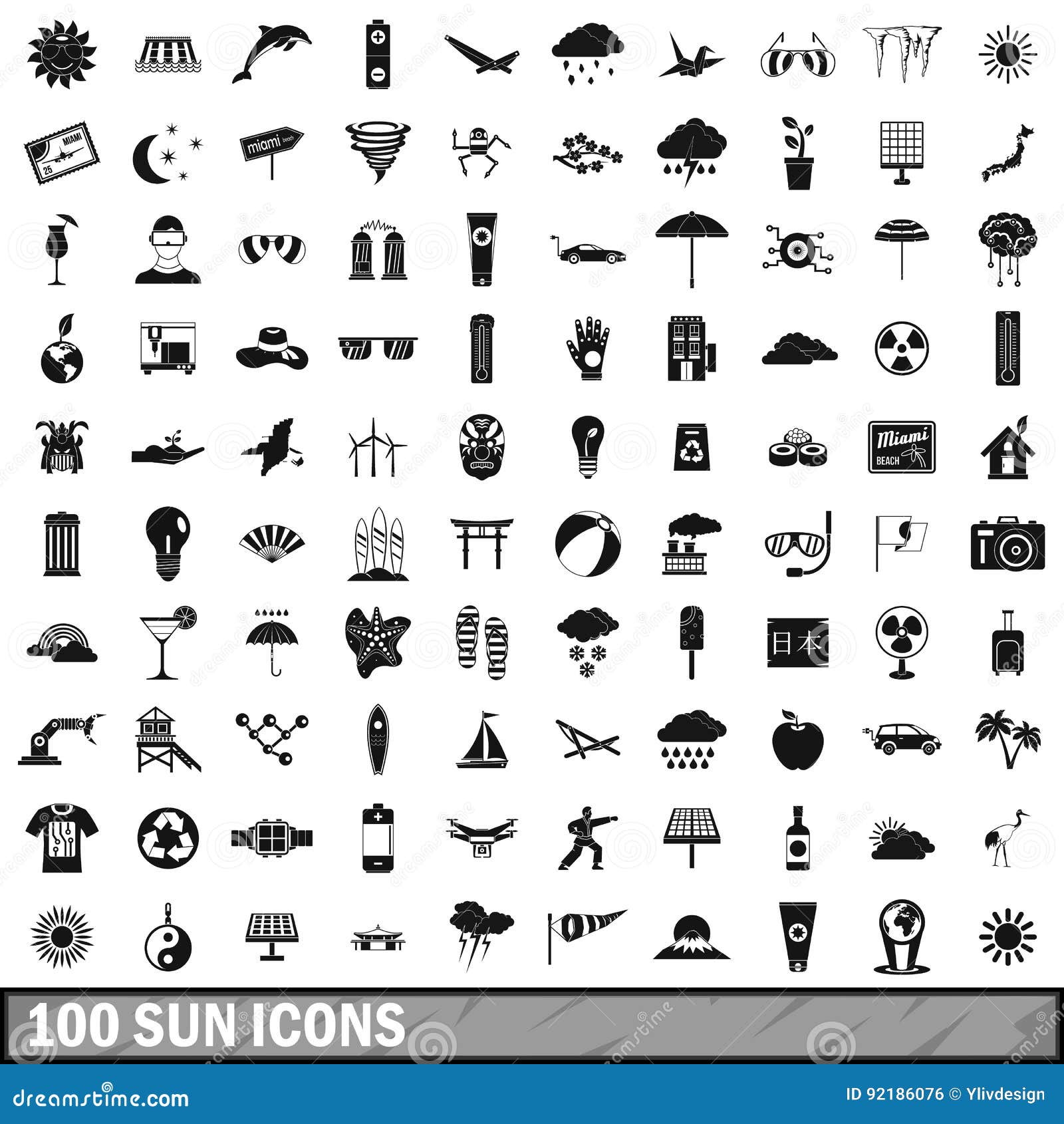 100 Sun Icons Set, Simple Style Stock Vector - Illustration of mountain ...