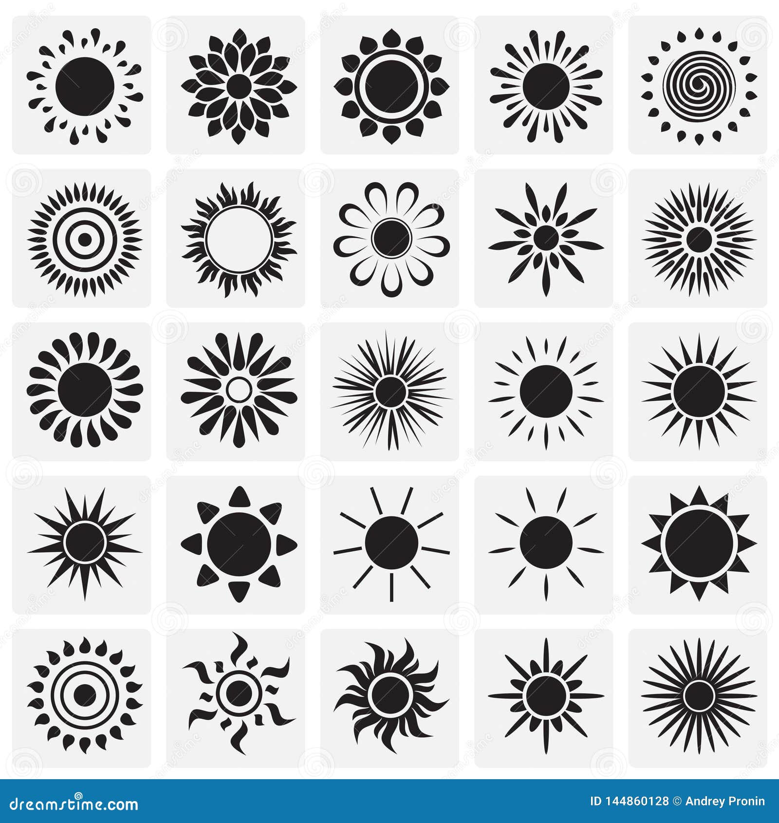 Sun Icons Set on Squares Background for Graphic and Web Design. Simple ...
