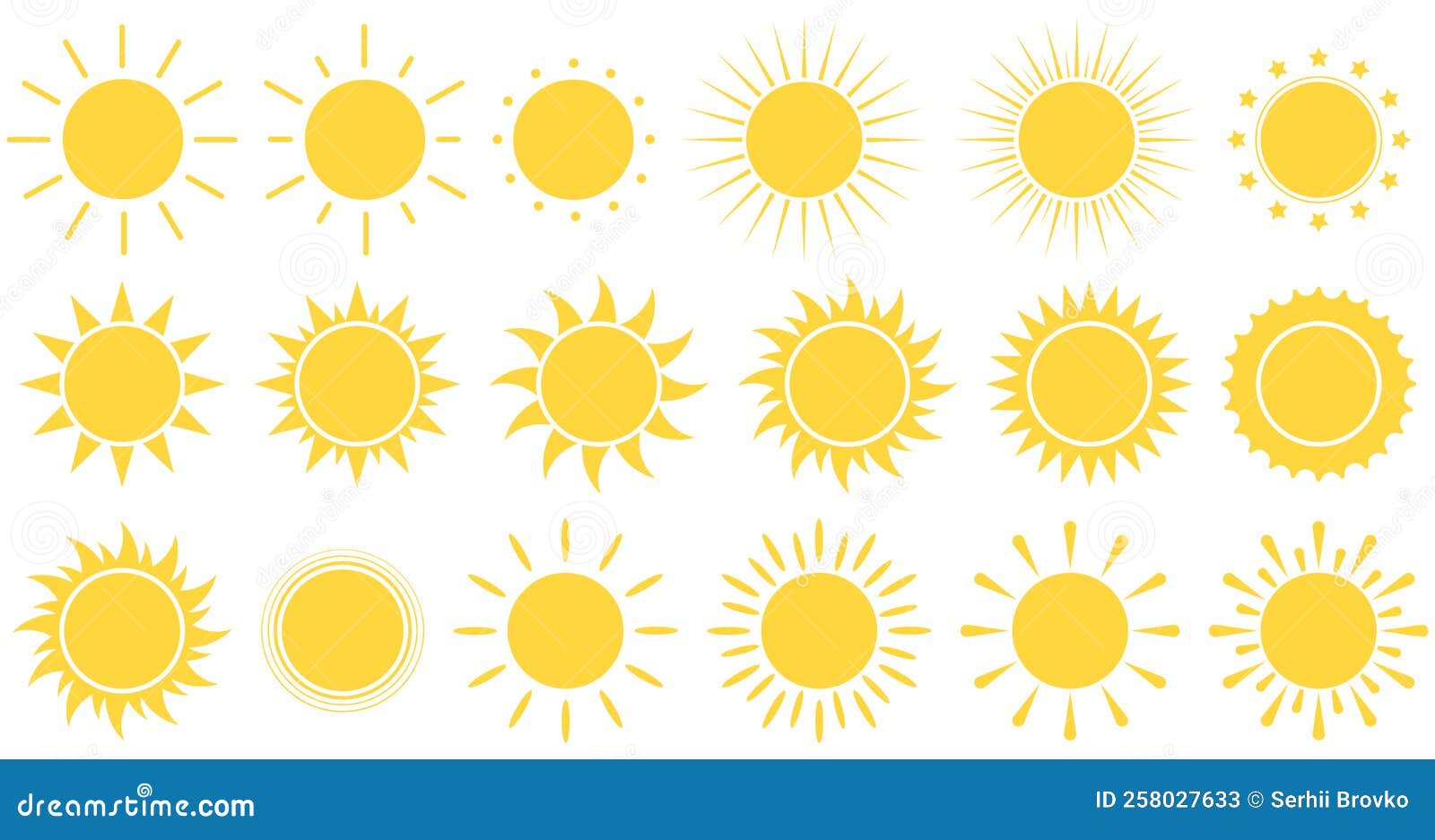 Sun Icons. Shine Sun Ray Set Stock Vector - Illustration of solar ...